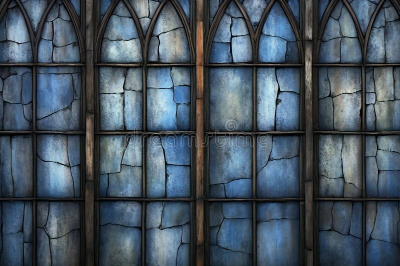 Old Stained Glass Window in Blue Tone Stock Illustration - Illustration ...