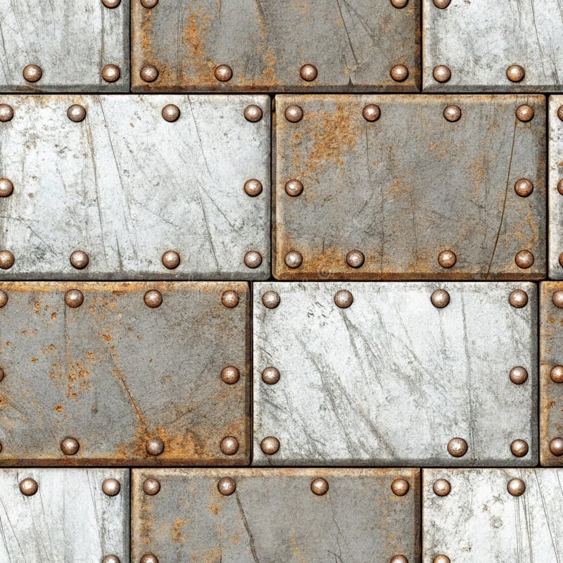Old Stained Metal Plates with Rivets Seamless Background or Texture ...