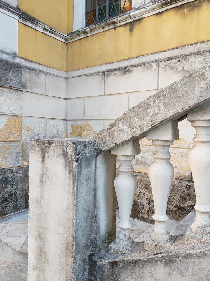 Old Staircase with a Column. Empty Space for a Pedestal. Stock Photo ...