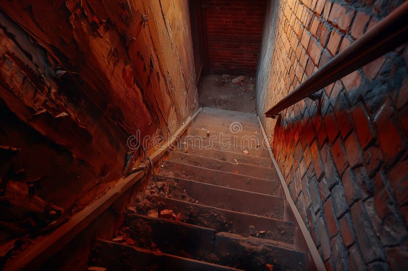 Old Staircase Leading To an Exit in a Dilapidated Basement, AI ...