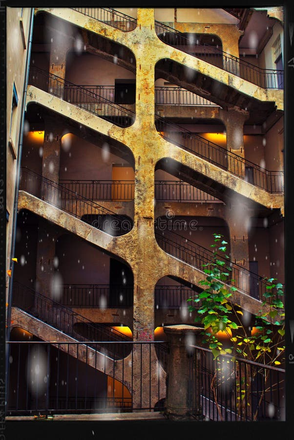 Staircase of a Traboule of Lyon Under the Snow Stock Photo - Image of ...