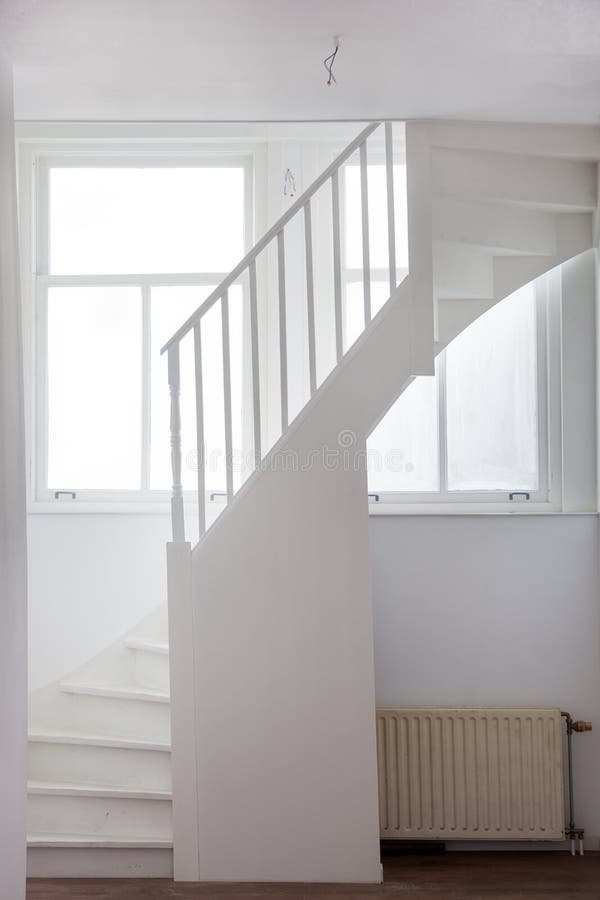 Old Staircase in a White Hall with Windows Stock Image - Image of ...
