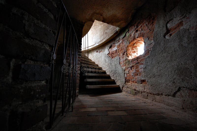 Old Stairs in the Castle Tower Stock Image - Image of moving, brick ...