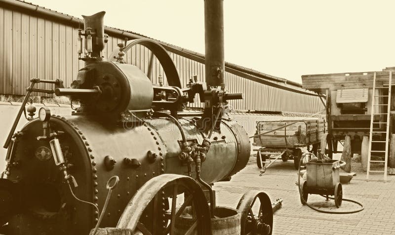 Old Steam Engine As a Drive for a Threshing Machine Stock Image - Image ...
