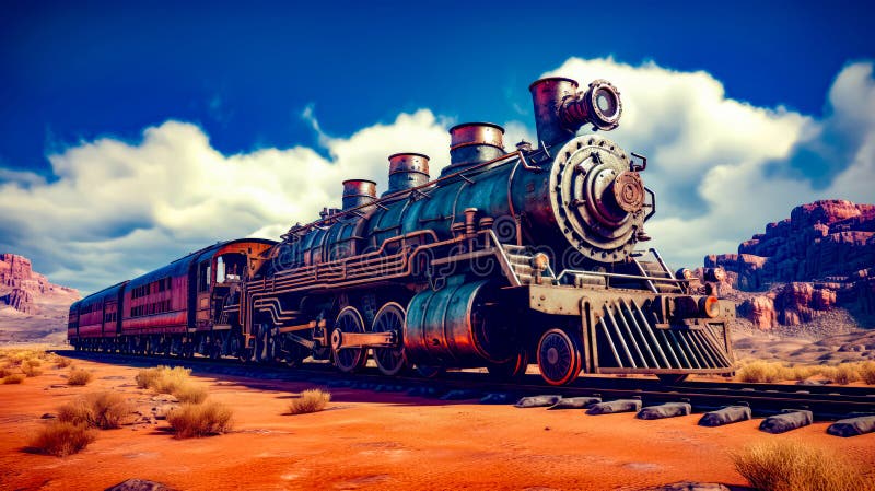 Old Steam Engine Train Sitting on the Tracks in the Middle of Nowhere. Generative AI Stock Photo ...