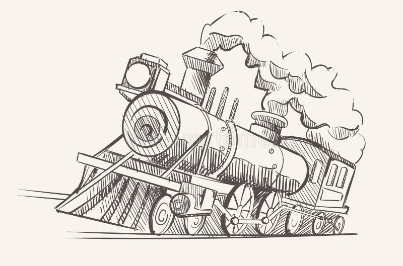 Old Retro Steam Train Line Drawing Stock Illustrations – 825 Old Retro ...