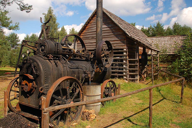 Old Steam Machine Staying in a Backyard Stock Image - Image of skies ...