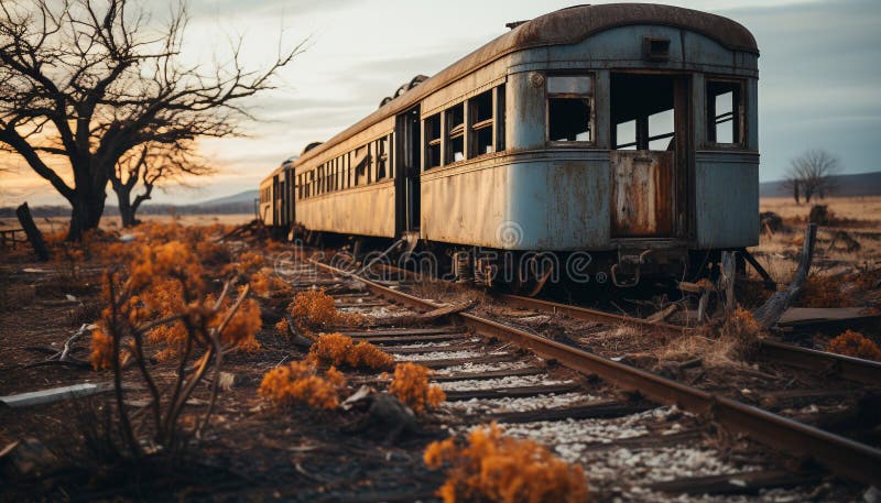 Old Steam Train on Abandoned Railroad Track in Rural Landscape ...