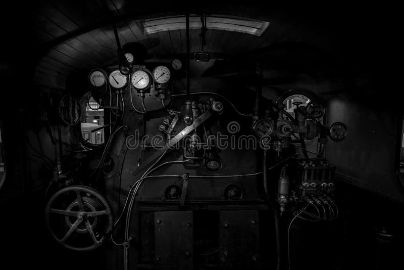 Old Steam Train Control Panel Black and White Image Stock Photo - Image ...
