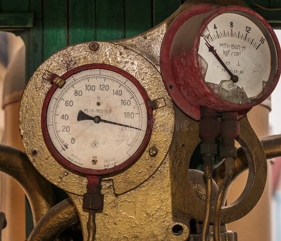 Old steam train gauges stock photo. Image of metal, time - 38545786