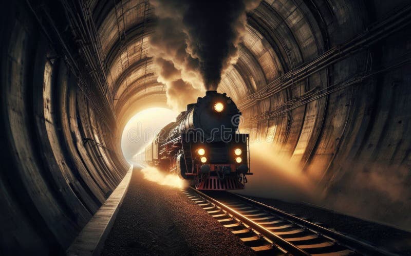 Old Steam Train Pulling into a Tunnel Belching Steam and Smoke Stock ...