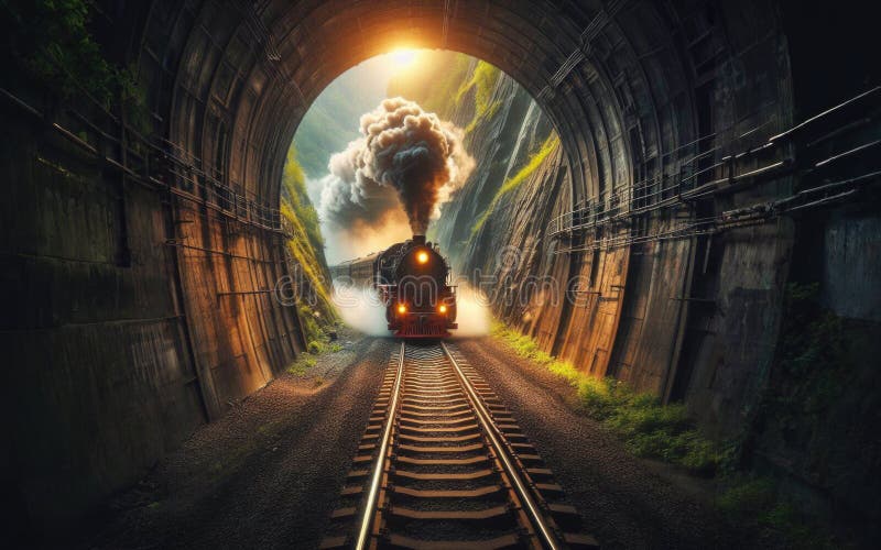 Old Steam Train Pulling into a Tunnel Belching Steam and Smoke Stock ...