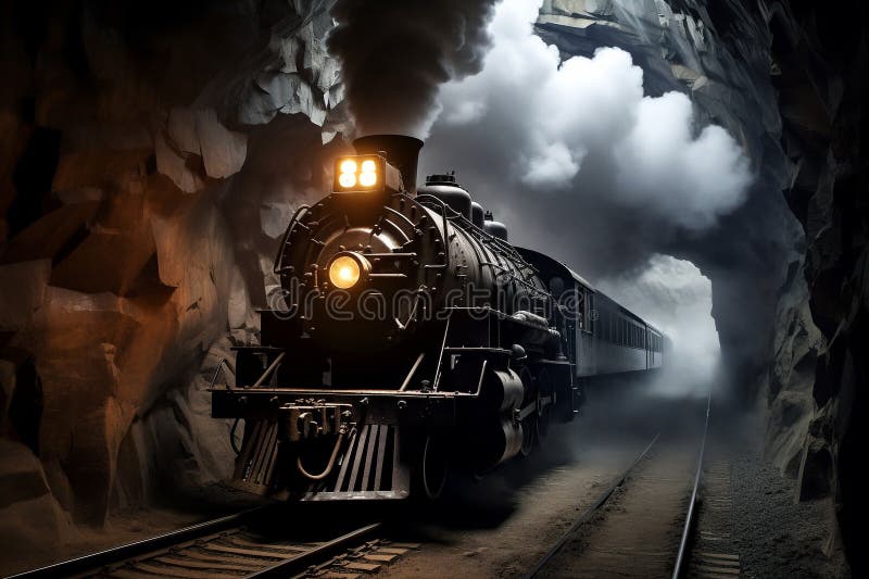 Old Steam Train Pulling into a Tunnel Belching Steam and Smoke Stock ...