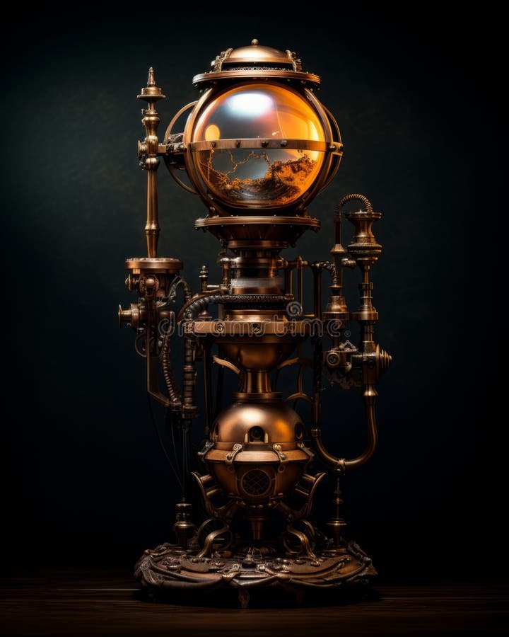 An Old Steampunk Machine with a Glass Sphere on Top of it Stock Image ...