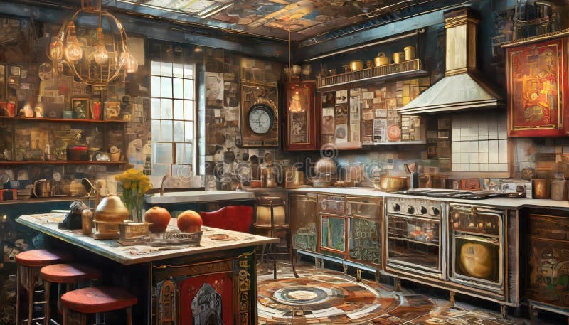 Steampunk Kitchen: a Journey through Time and Technology Stock ...