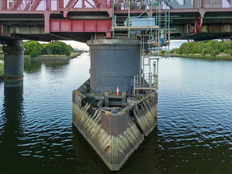 Old Steel Bridge Pier Undergoing Refurbishment Works Stock Photo ...