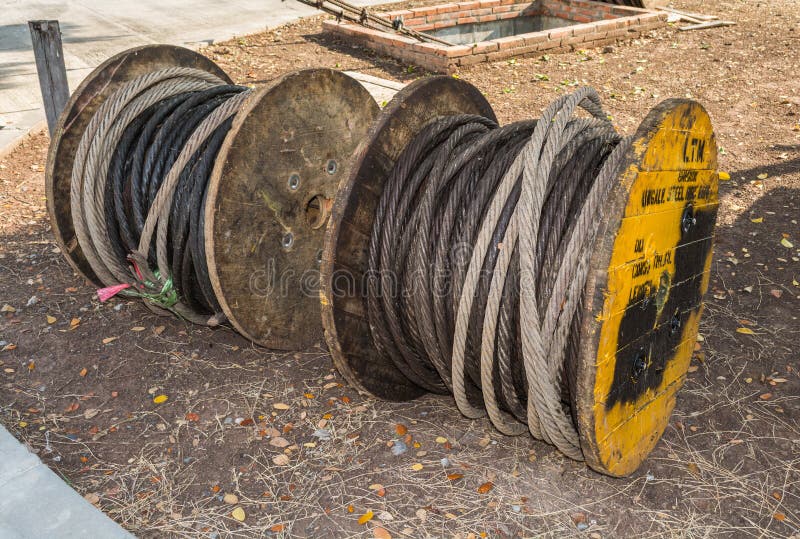 Old steel wire rope stock photo. Image of silver, industrial - 96363604
