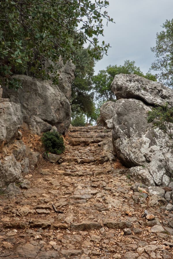 Old Steep Path with Steps Made of Rock Stock Image - Image of steps ...