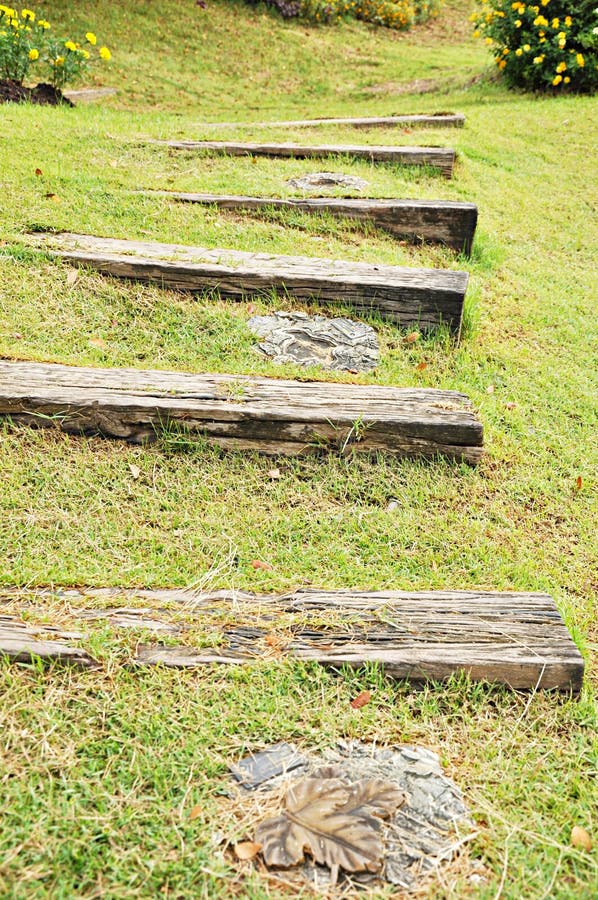 Stepping Wood Walkway within Grey Rock Stone. Stock Photo - Image of ...