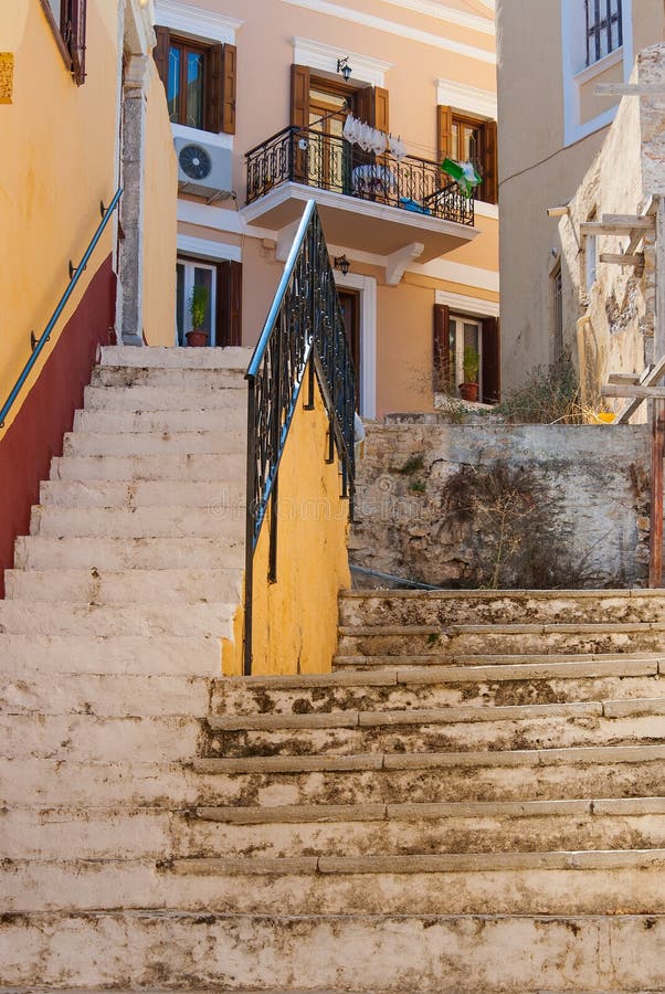 The old steps on Symi stock image. Image of cityscape - 155468023