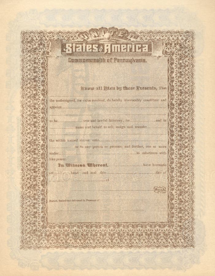 Old Stock Certificate 3 editorial photography. Image of common - 314962