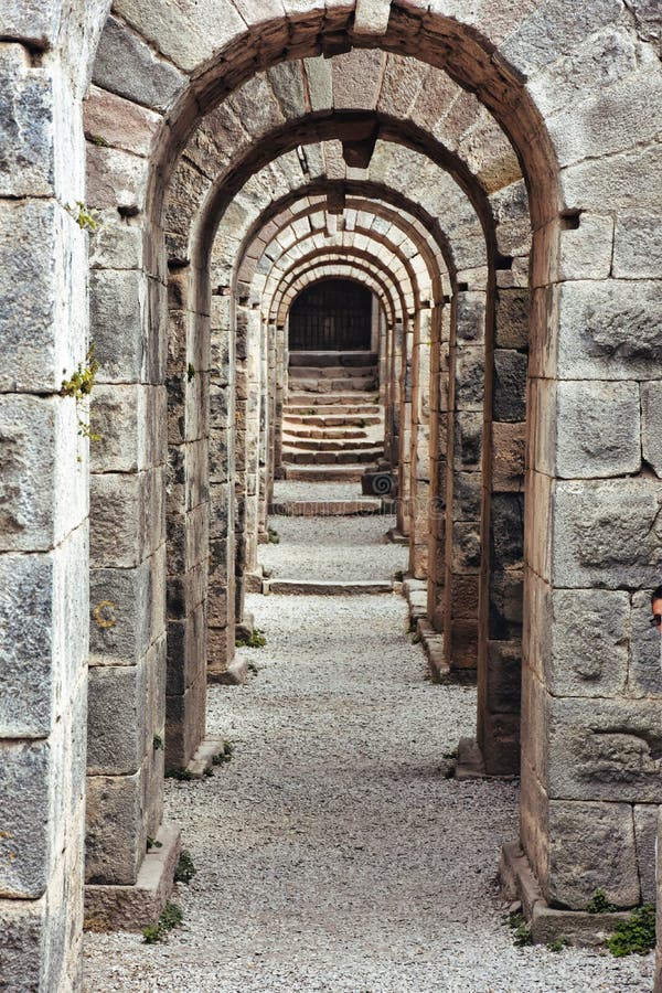 Old Stone Arch, Domed Corridors and Doors Stock Image - Image of ...