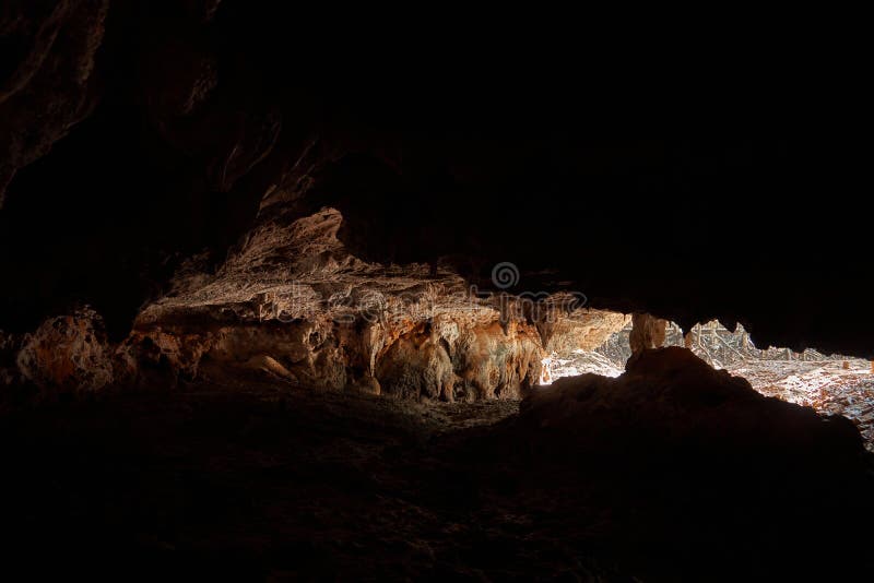 Old Stone Bat Cave in the Rock. Tourist Attraction Stock Image - Image ...