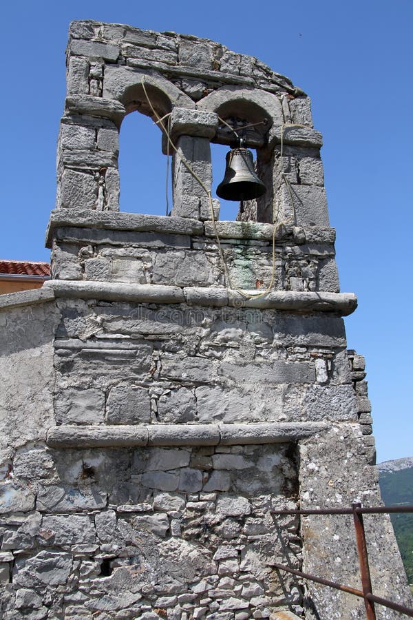 Stone Bell Tower with Three Bells, Benabarre, Huesca, Spain, Europe ...