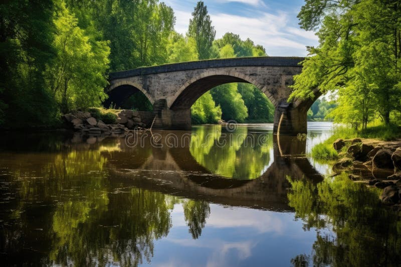 An Old Stone Bridge Crossing a Calm River Stock Photo - Image of scenic ...
