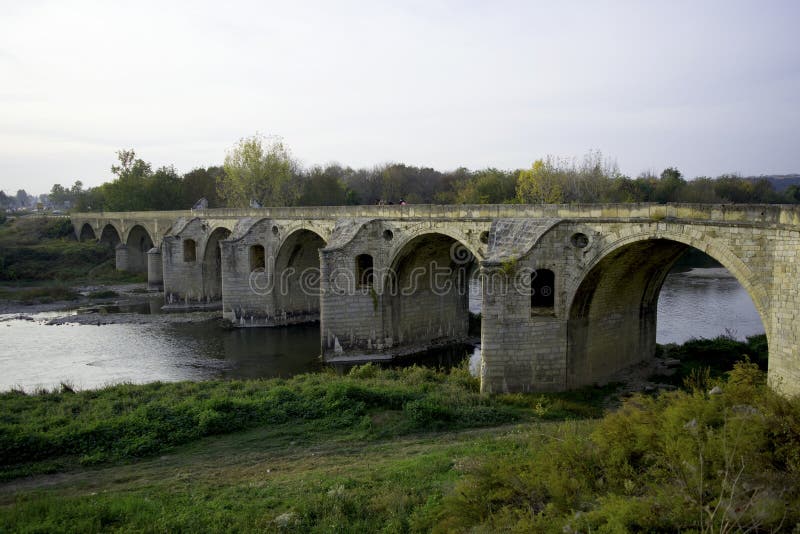 Old Stone Bridge Over Large River Stock Image - Image of river, europe ...