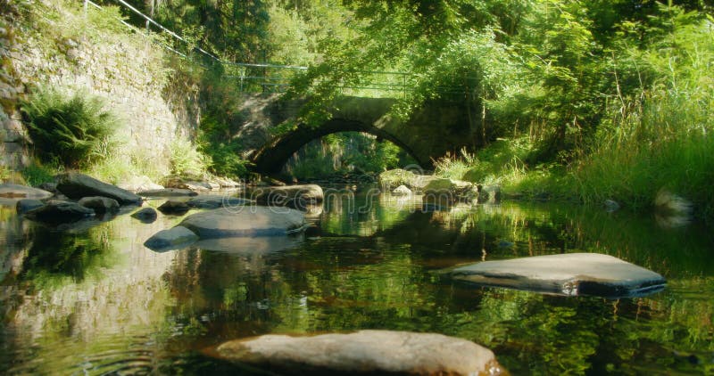 Old Stone Bridge Over a Peaceful River Surrounded by Lush Greenery and ...