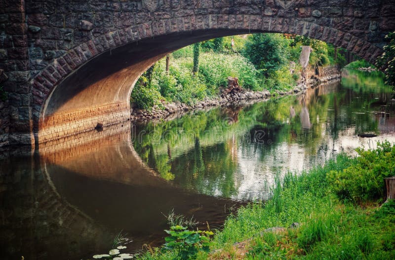 Old Stone Bridge Over River Stock Photo - Image of transport, pond ...