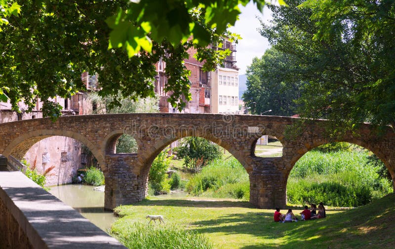 Old Stone Bridge Over River in Vic. Catalonia Editorial Photography ...