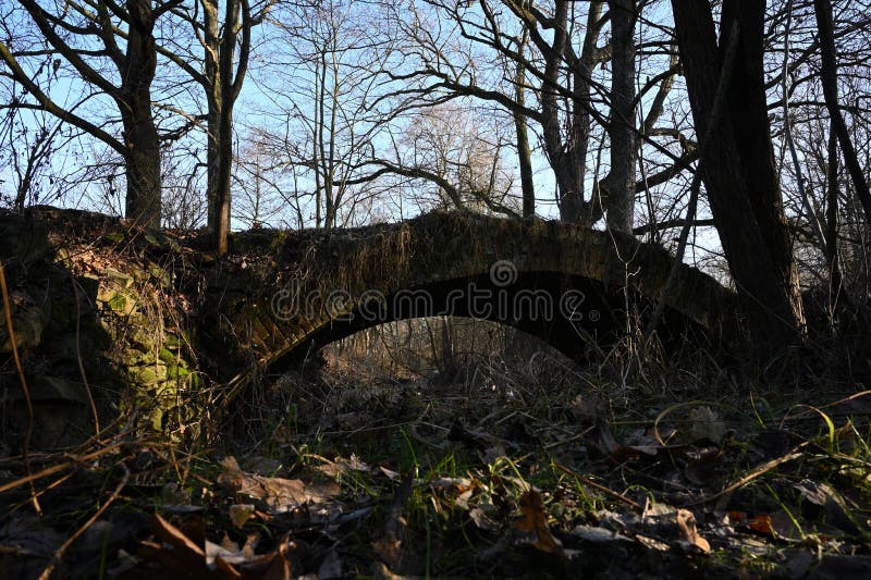 Old Stone Bridge Over the Stream Autumn Landscape Stock Image - Image ...