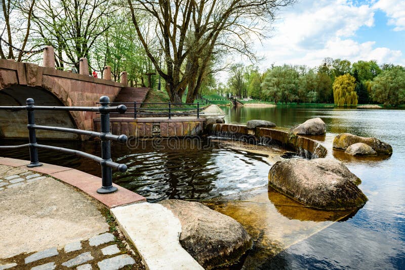 Old Stone Bridge in the Park Near Nesvizh Castle. Stock Photo - Image ...