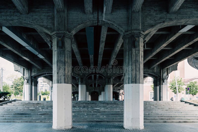 Old Stone Bridge Structure from Below in Bilbao City Stock Photo ...