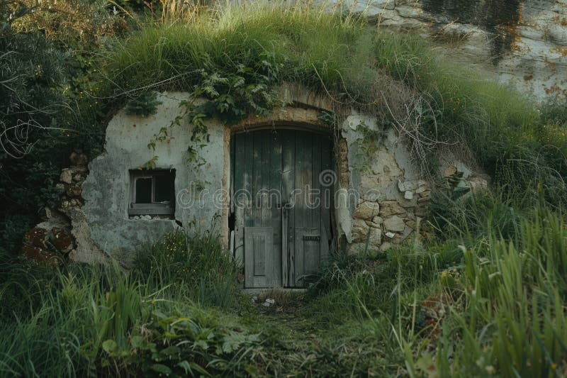 An Old Stone Building with a Green Roof, Suitable for Architectural ...