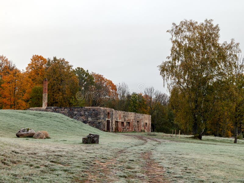 Old Stone Building with Round Arched Windows Stock Image - Image of ...