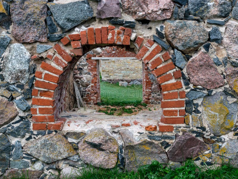 Old Stone Building with Round Arched Windows Stock Image - Image of ...
