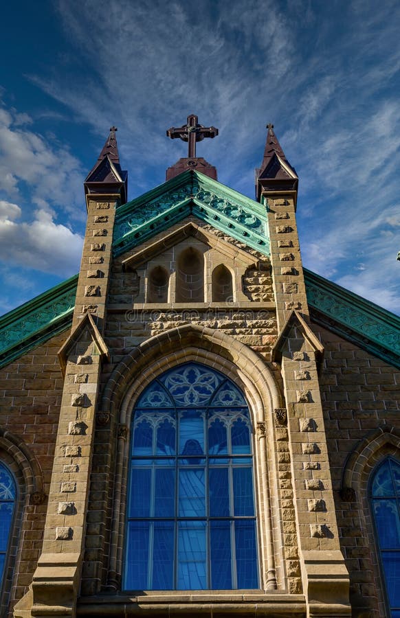 Blue Windows at Top of Church Stock Photo - Image of charlottetown ...