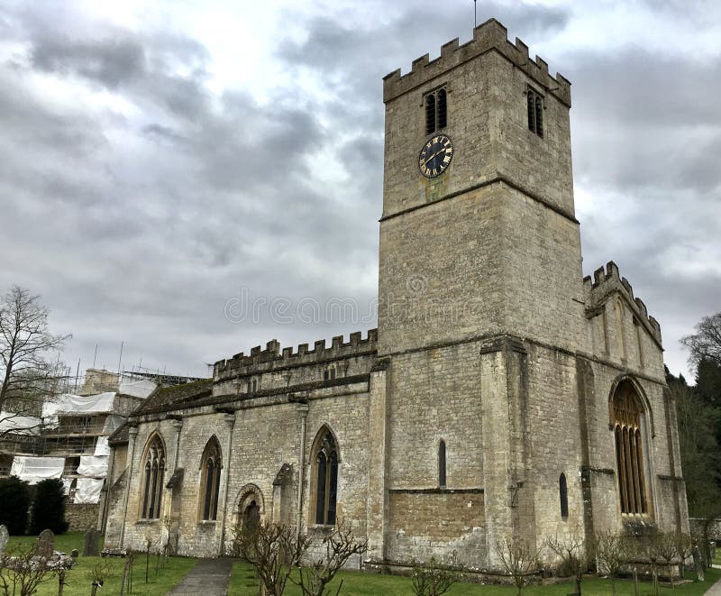 Stone Church in the Country with Clouds Stock Photo - Image of tower ...