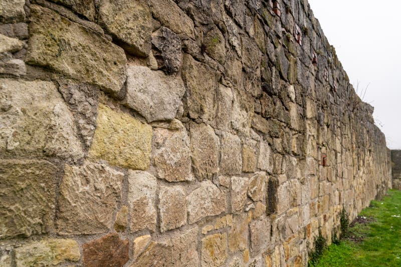 Old Stone Cobblestone Wall, Old Castle Wall and Road Stock Image ...