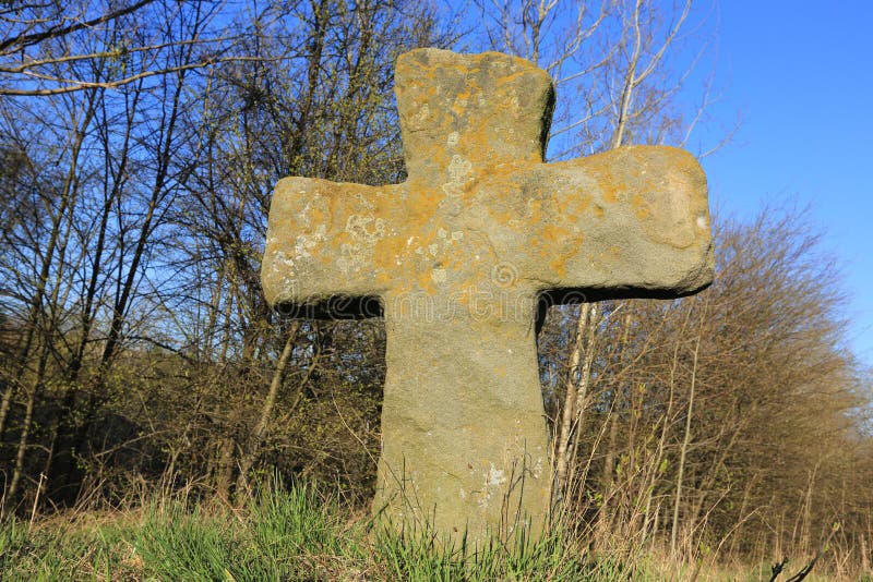 Old stone cross on meadow stock image. Image of fallen - 41005529