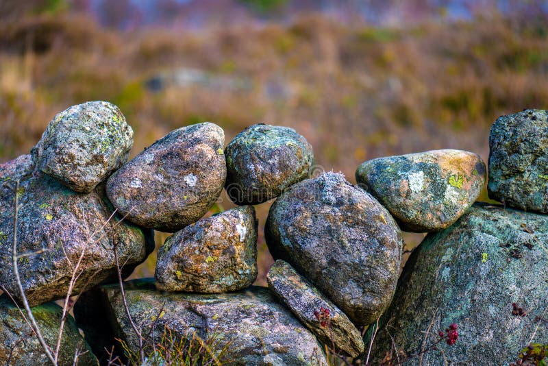 Old Stone Fence by an Open Field.. Stock Photo - Image of white, open ...