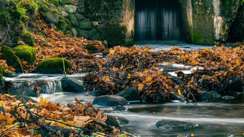 Old Stone Floodgates. Waterfall and Blurry Water Stock Image - Image of ...