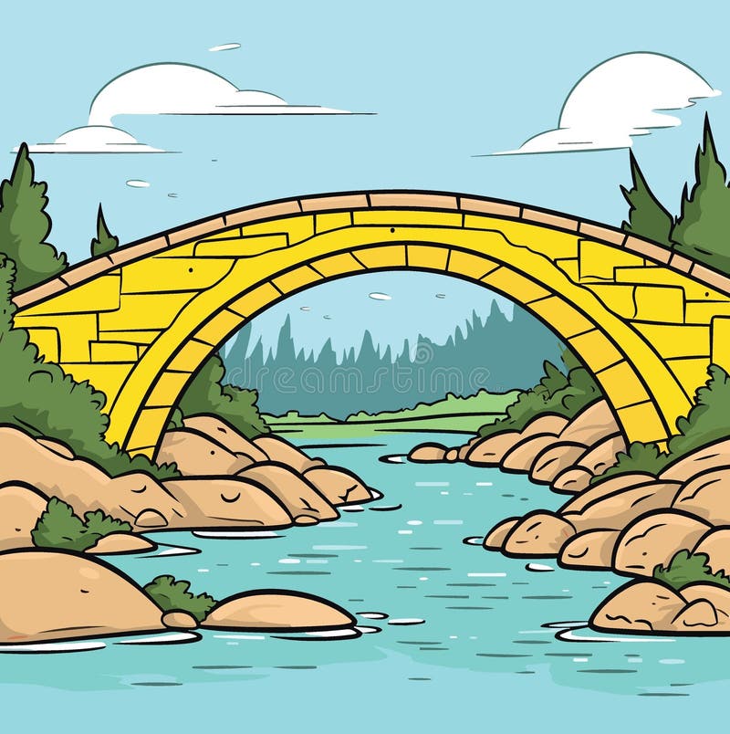 Old Stone Footbridge Over River Vector in Cartoon Style Stock Vector ...