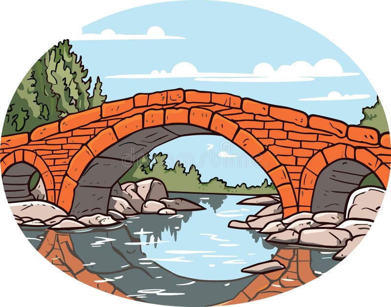 Old Stone Footbridge Over River Vector in Cartoon Style Stock Vector ...