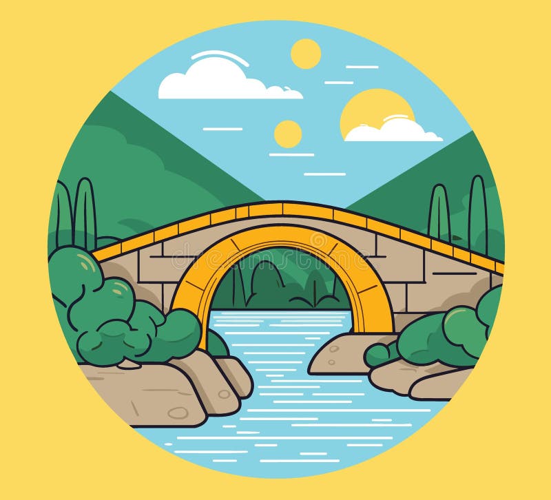 Old Stone Footbridge Over River Vector in Cartoon Style Stock Vector ...