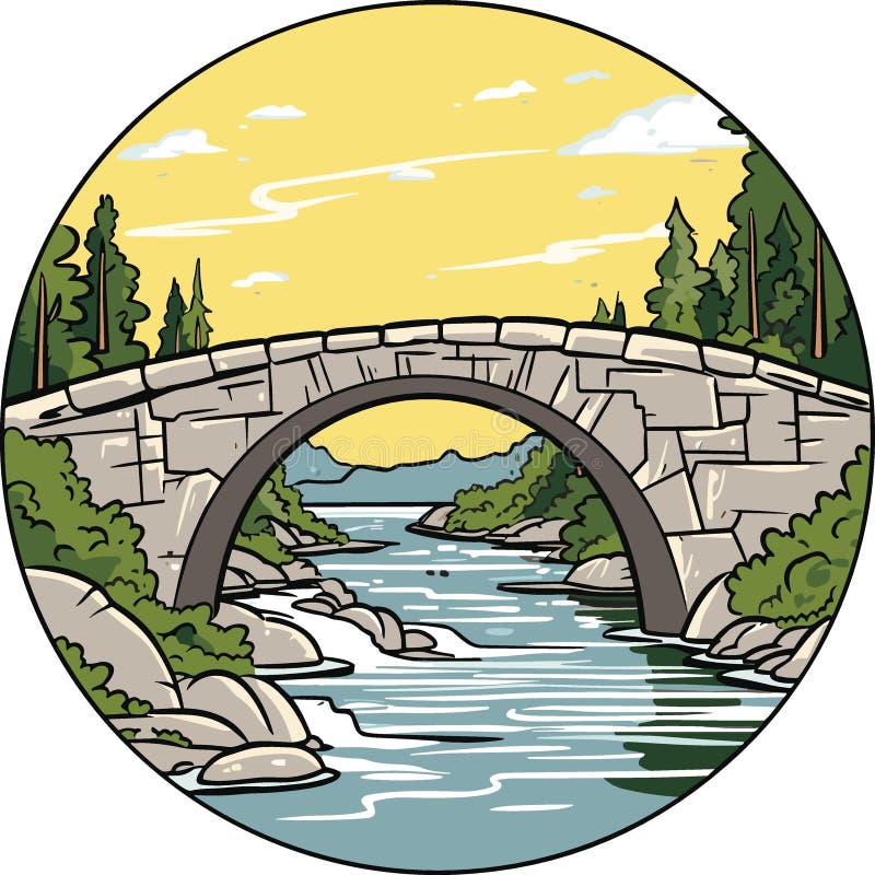 Old Stone Footbridge Over River Vector in Cartoon Style Stock Vector ...