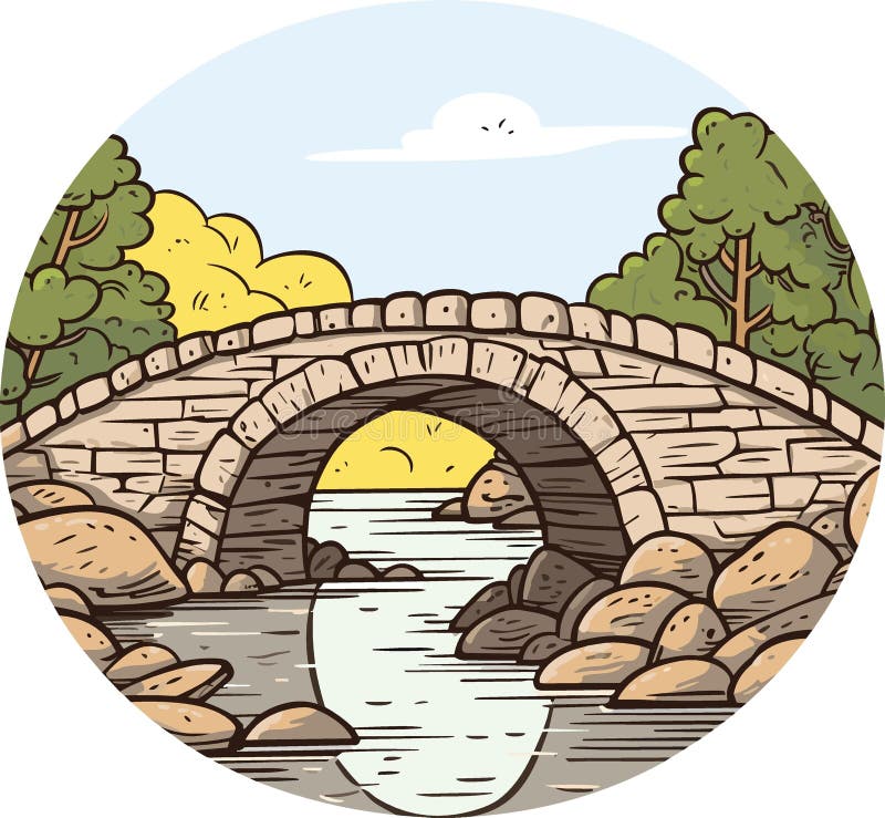 Old Stone Footbridge Over River Vector in Cartoon Style Stock Vector ...